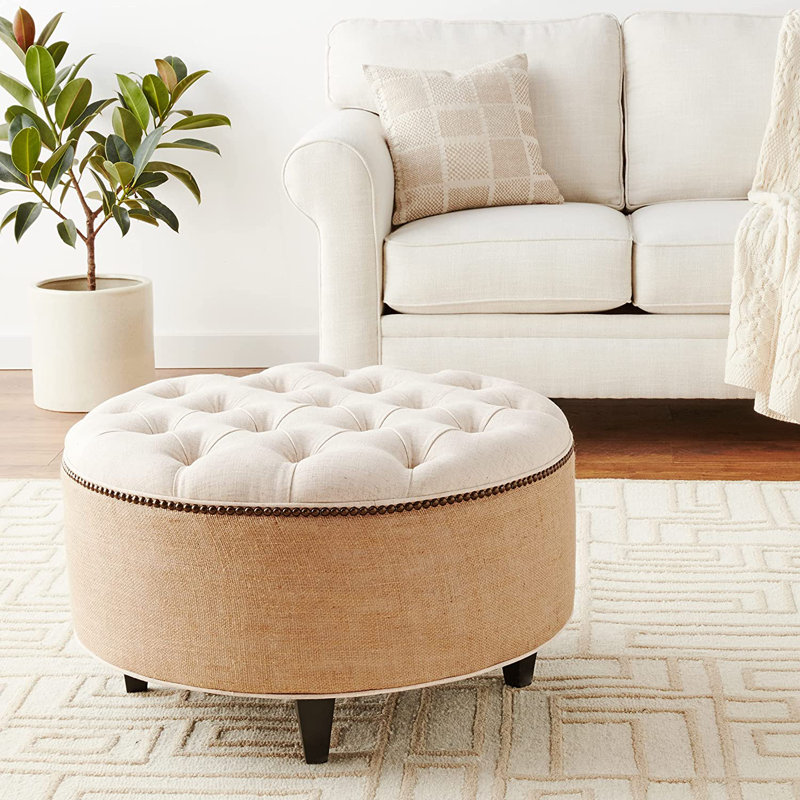 Red Barrel Studio 30 Tufted Linen And Burlap Ottoman Coffee Table Reviews Wayfair